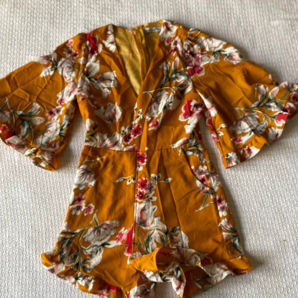 Dresses | Short Jumsuit With Sleeves Yellow Print | Poshmark